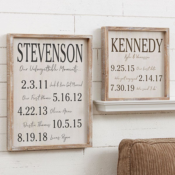 Eventful Family Dates Personalized Barnwood Frame Wall Art - 14x18