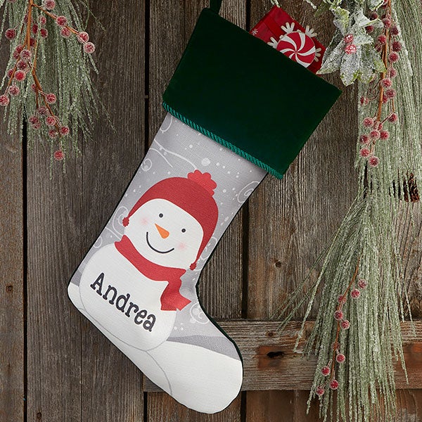 Snowman Family Personalized Green Christmas Stocking - Christmas