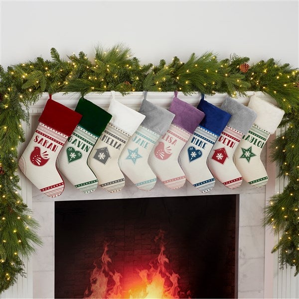 Nordic Noel Personalized Burgundy Christmas Stocking