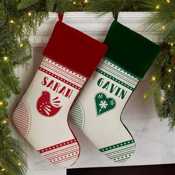 Nordic Noel Personalized Burgundy Christmas Stocking