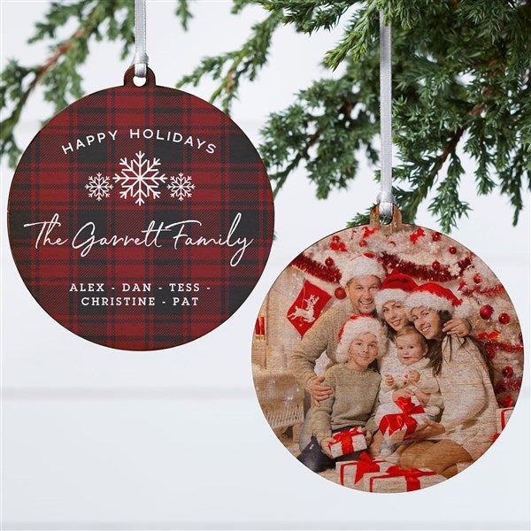 Christmas Plaid Personalized Wood Photo Ornament