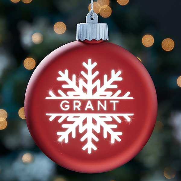 Snowflake Name Personalized LED Light Up Red Glass Ornament