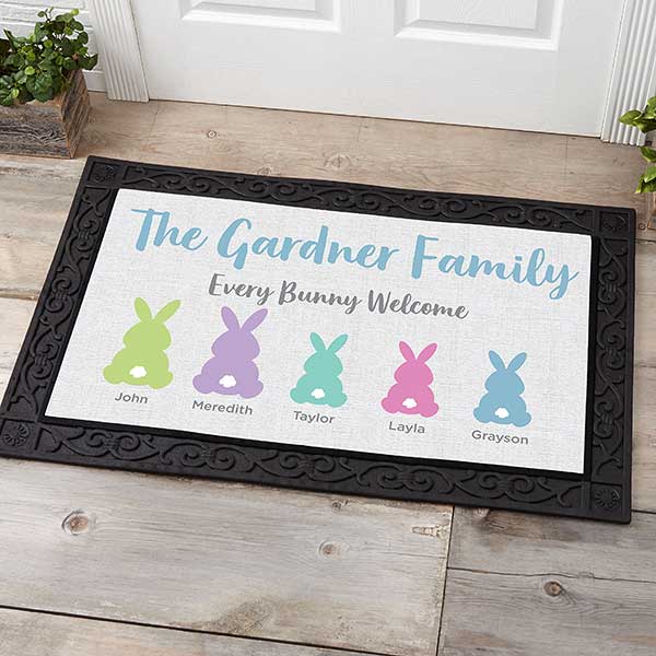 Pastel Bunny Family Character Personalized Easter Doormat - 20x35