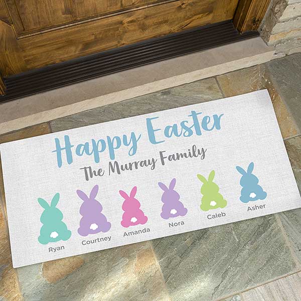 Pastel Bunny Family Character Personalized Easter Doormat - 18x27