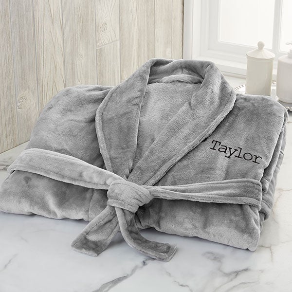 Personalized Luxury Fleece Robe - Grey - Romantic Gifts