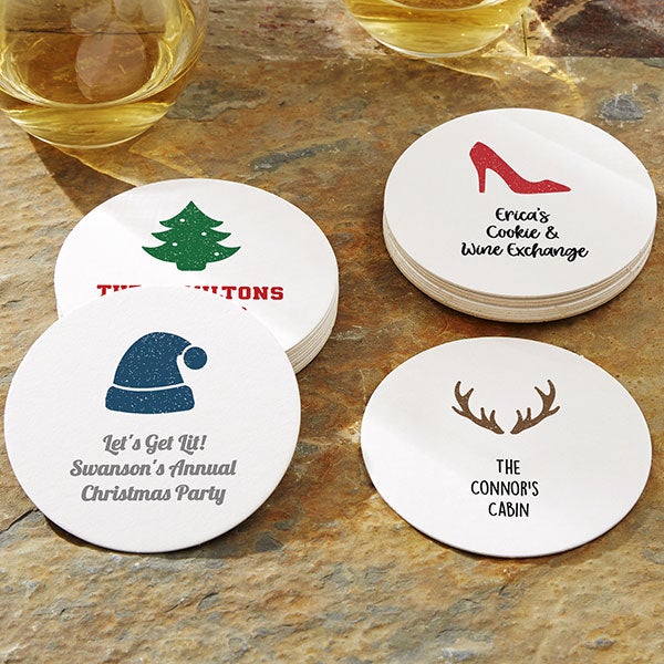 Personalized Christmas Paper Coasters With Stand