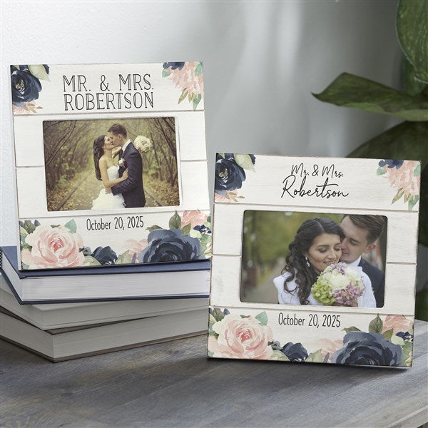 Colorful Floral Personalized Wedding Shiplap Frame 4x6 Horizontal