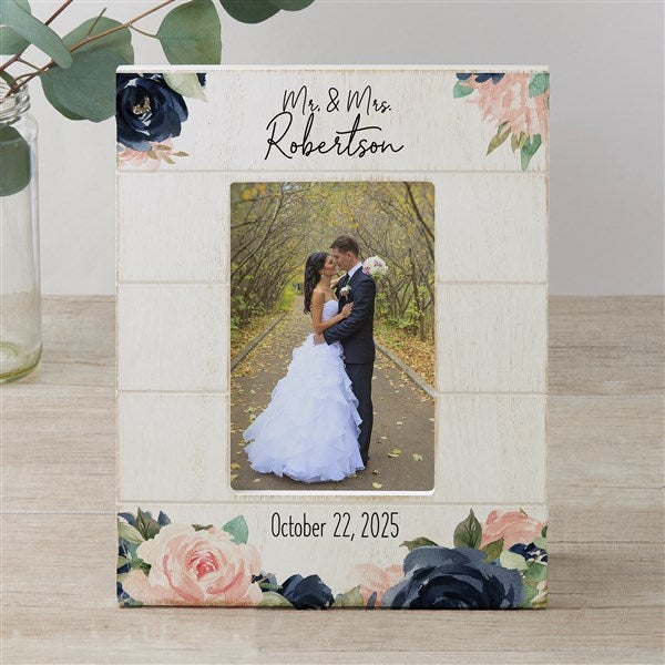 Colorful Floral Personalized Wedding Shiplap Frame 4x6 Horizontal