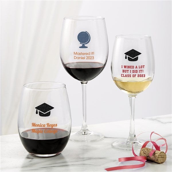 Personalized Graduation Wine Glasses - Choose Your Icon