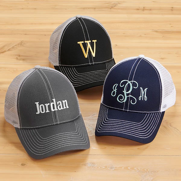 Monogram Embroidered Grey Trucker Hat