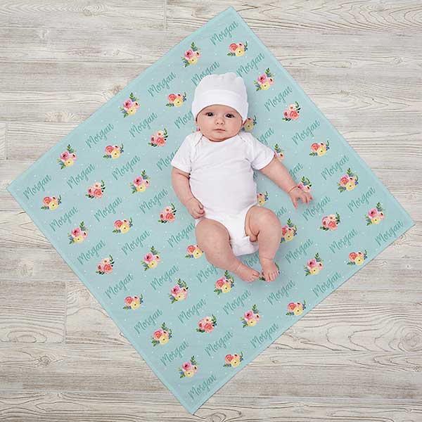Floral Baby Personalized Receiving Blanket