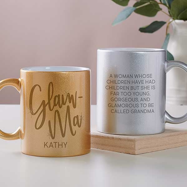 Glam-ma Personalized 11 oz Silver Glitter Mug