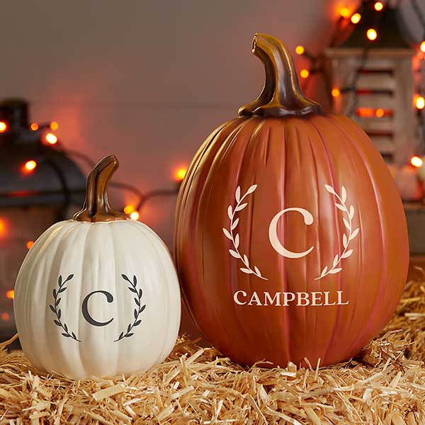 Laurel Initial Personalized Monogram Pumpkins - Small Orange