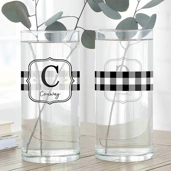 Black & White Buffalo Check Personalized Glass Flower Vase