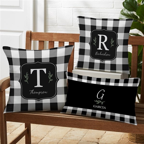 Black & White Buffalo Check Personalized Outdoor Throw Pillows