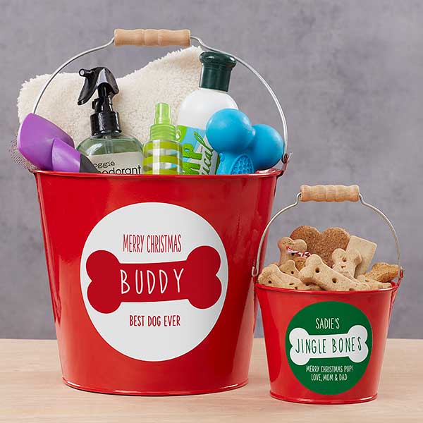 Jingle Bones Personalized Christmas Dog Treat Buckets