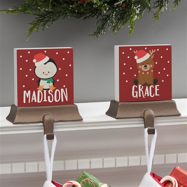Holly Jolly Penguin Personalized Christmas Stocking Holder