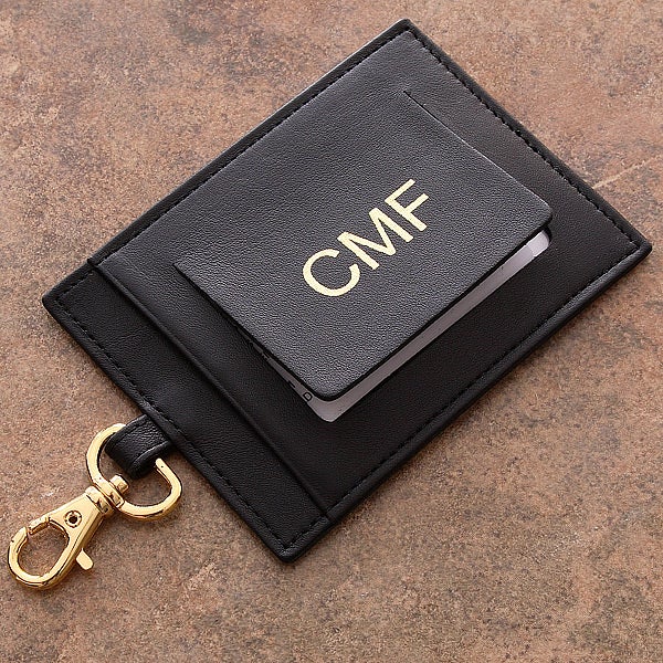 Personalized Leather Luggage Tags - First Class Monogram Design Black
