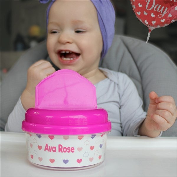 Hearts Personalized Toddler 12 oz Snack Cup - Blue