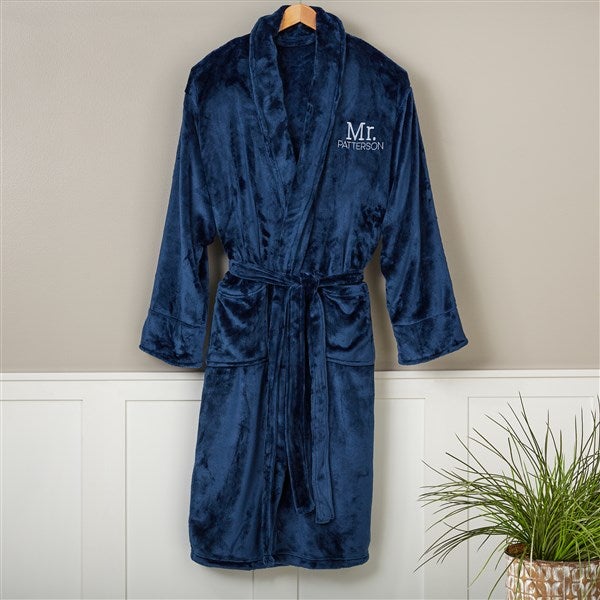 Mr. or Mrs. Embroidered Luxury Fleece Robe - Navy