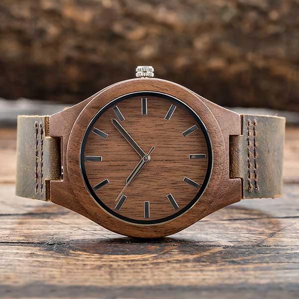 Circle Monogram Engraved Walnut Wood Watch