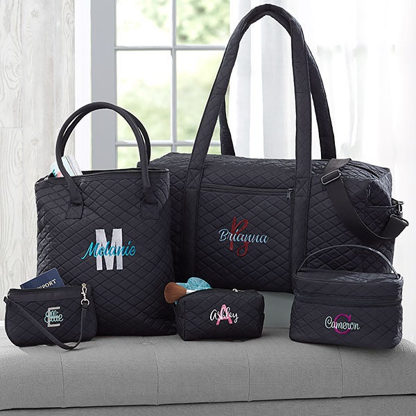 Playful Name Embroidered Quilted Train Case