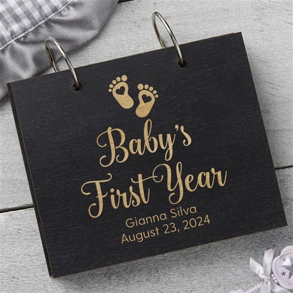 Baby's First Year Personalized Black Poplar Wood Photo Album