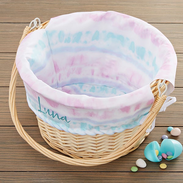 Pastel Tie Dye Personalized Easter Basket With Folding Handle