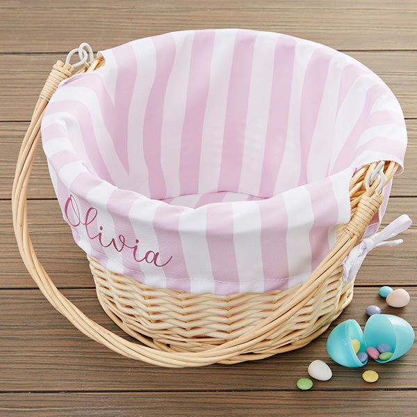 Delicate Stripes Personalized Natural Wicker Easter Basket