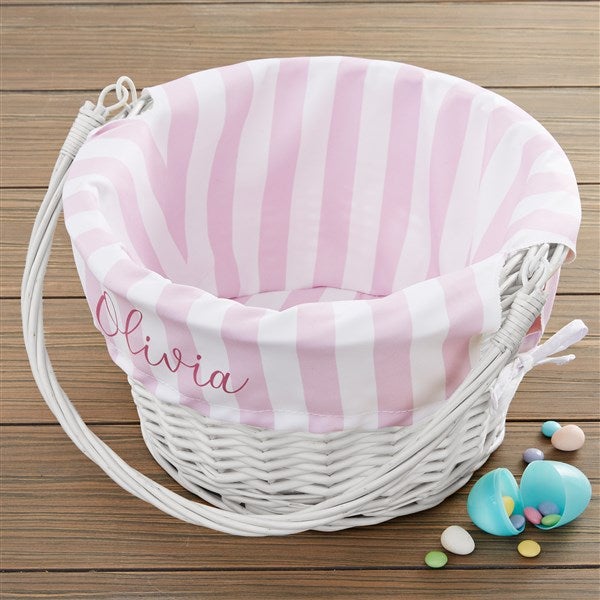 Delicate Stripes Personalized White Wicker Easter Basket