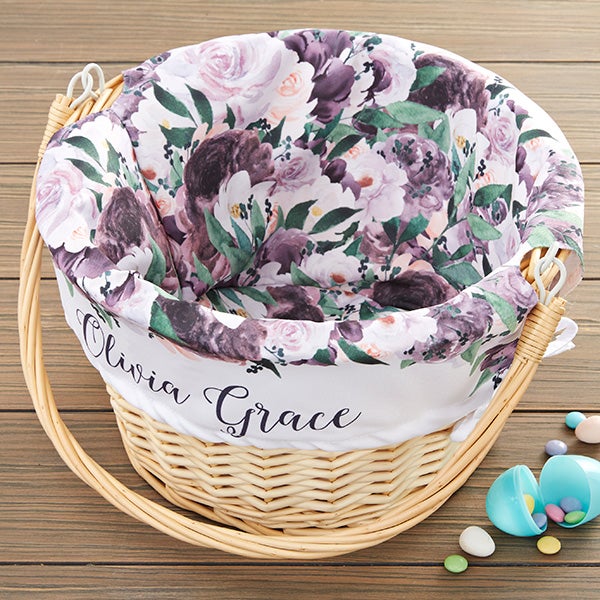 Colorful Floral Personalized Easter Basket With Folding Handle