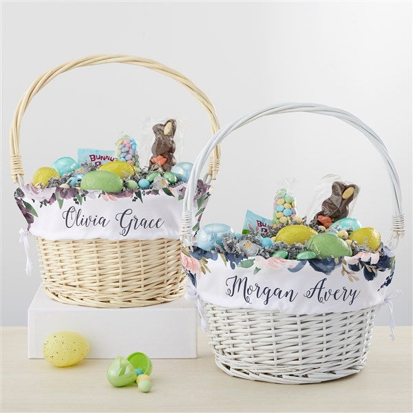 Colorful Floral Personalized Easter Basket With Folding Handle