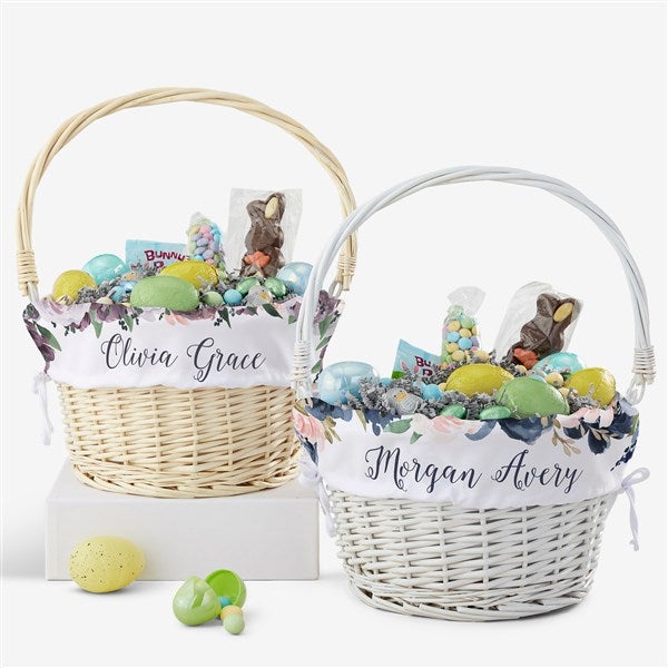 Colorful Floral Personalized Easter Basket With Folding Handle