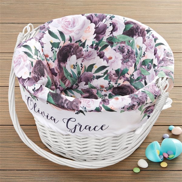Colorful Floral Personalized White Wicker Easter Basket