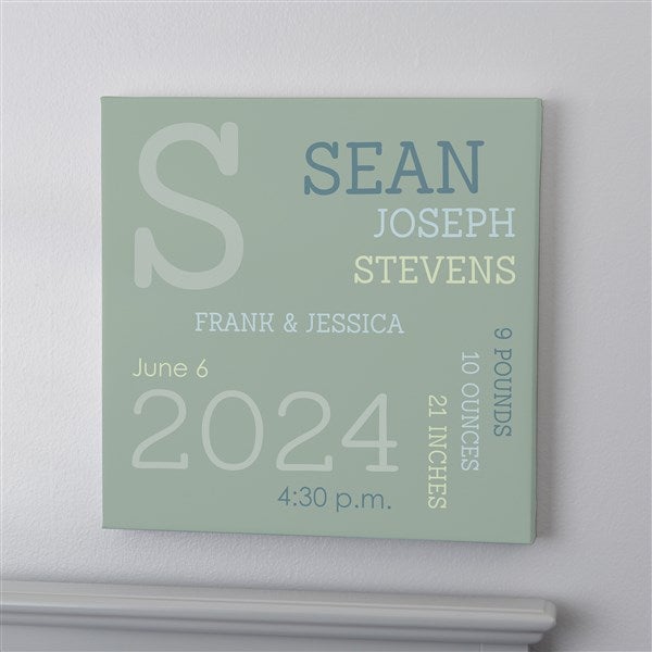 Modern All About Baby Boy Personalized Baby Canvas Prints - 16x16
