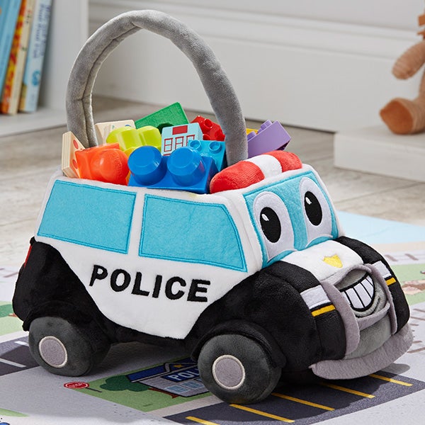 Police Truck Embroidered Plush Toy Storage Basket