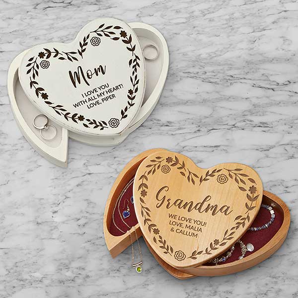 Floral Wreath For Her Engraved White Wood Jewelry Box