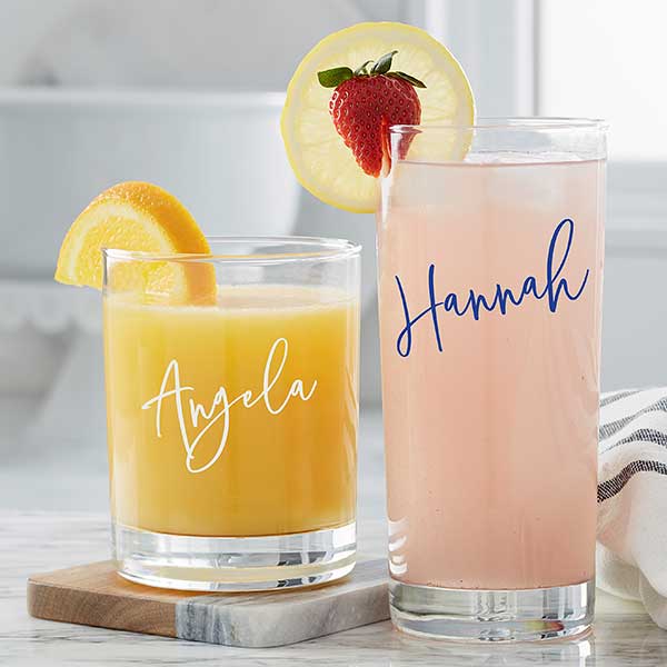 Trendy Script Name Personalized 14oz Short Drinking Glass
