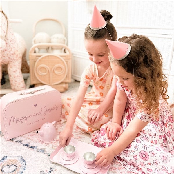 Pink Polka Dot Personalized Kids Tea Set with Case