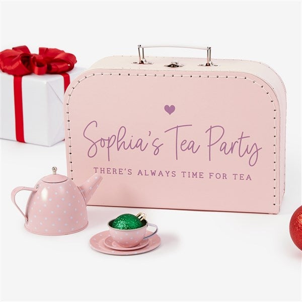 Pink Polka Dot Personalized Kids Tea Set with Case