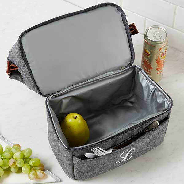 Heathered Gray Embroidered Personalized Lunch Bag