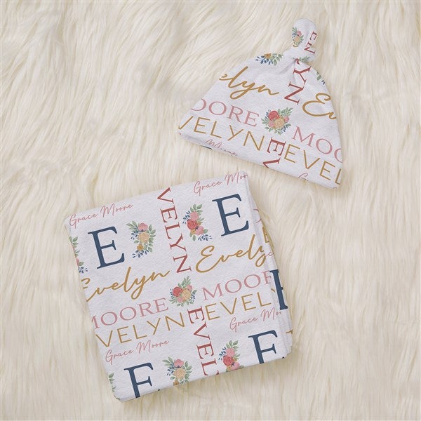 Blooming Baby Girl Personalized Receiving Blanket