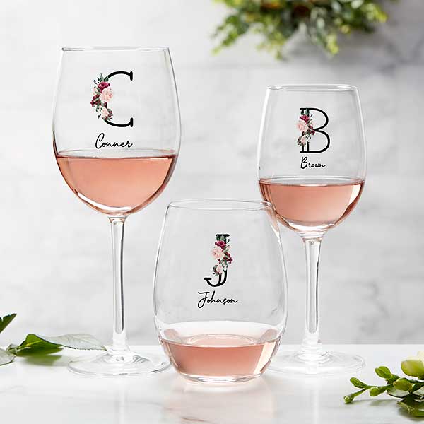 Wine Colorful Floral Personalized White Wine Glass