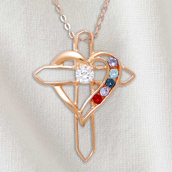 Heart & Cross Personalized Birthstone Necklaces