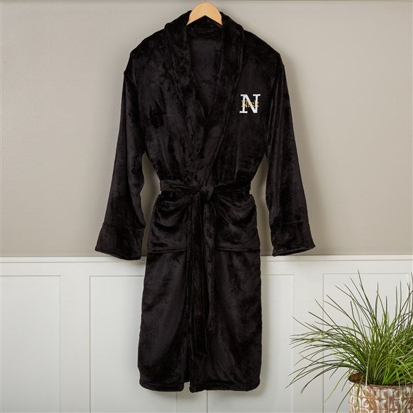 Playful Name Embroidered Fleece Robe - Black