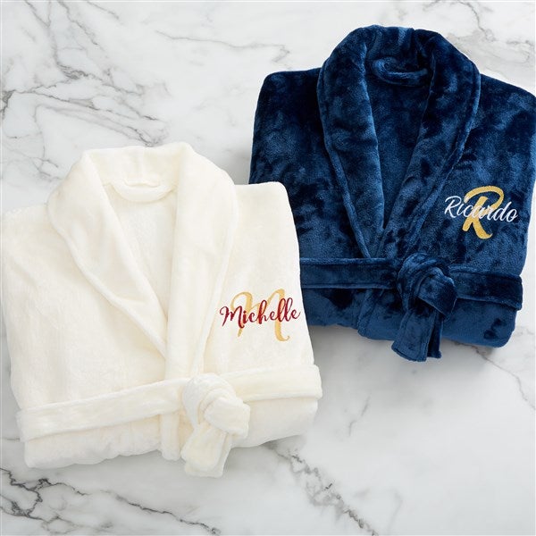 Playful Name Embroidered Fleece Robe - Maroon