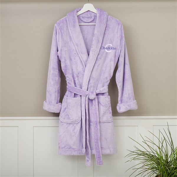 Playful Name Embroidered Purple Short Fleece Robe