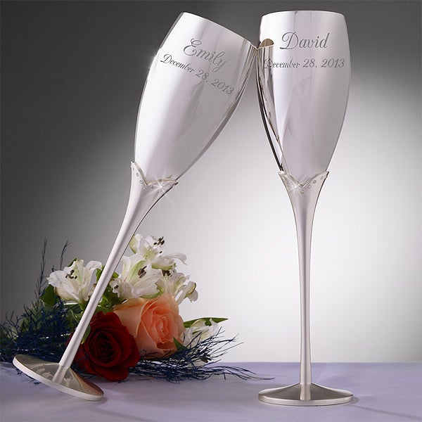 3465 - Crystal Accents Engraved Wedding Flutes