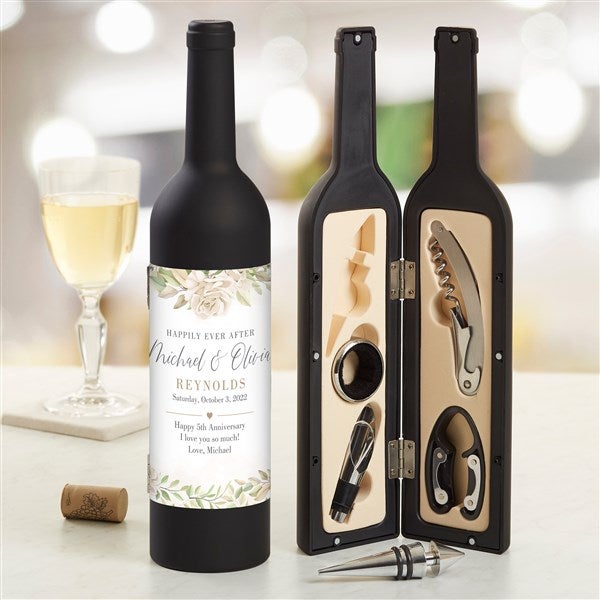 Floral Anniversary Personalized Wine Accessory 5pc Kit