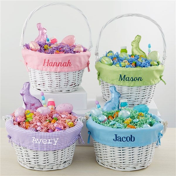Personalized White Easter Basket With Drop-Down Handle - Light Pink